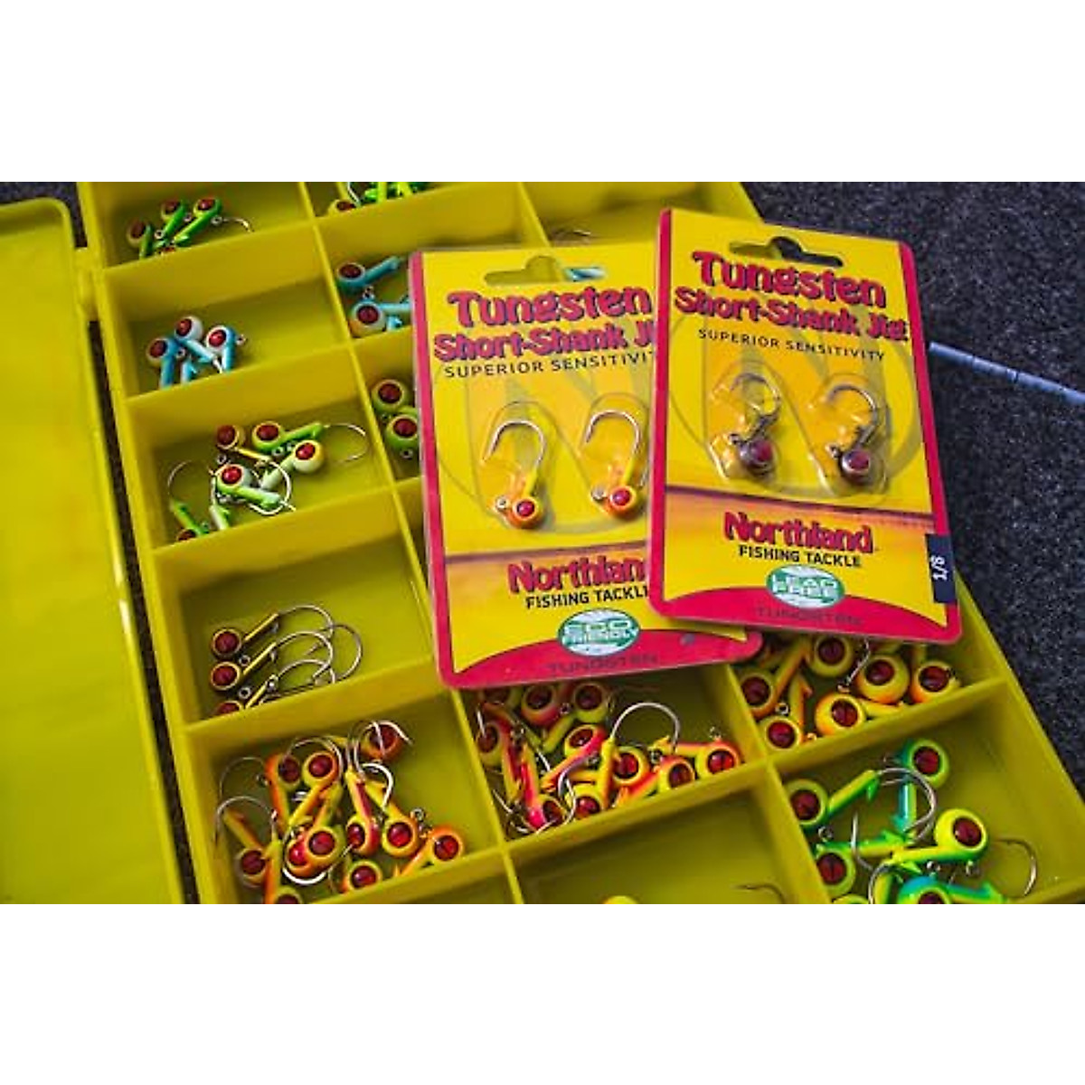 Northland Fishing Tackle Freshwater Tungsten Short Shank Fishing Jig for Bass, Walleye, Trout, and Many Others, Firetiger, 1/8 Oz 1/0 Hook, 2/Card