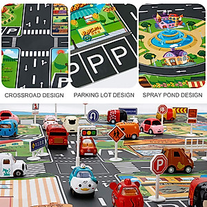 Plastic Toy Rug, Self Cleaning Oil Free Cloth,Washable for Floor Or Table,Kids Carpet PVC City Life,Educational Road Traffic Play Mat Learning Carpets for Kids