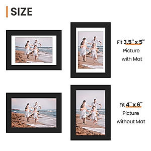 upsimples 4x6 Picture Frame Set of 10, Display Pictures 3.5x5 with Mat or 4x6 Without, Multi Photo Frames Collage for Wall or Tabletop Display, Black