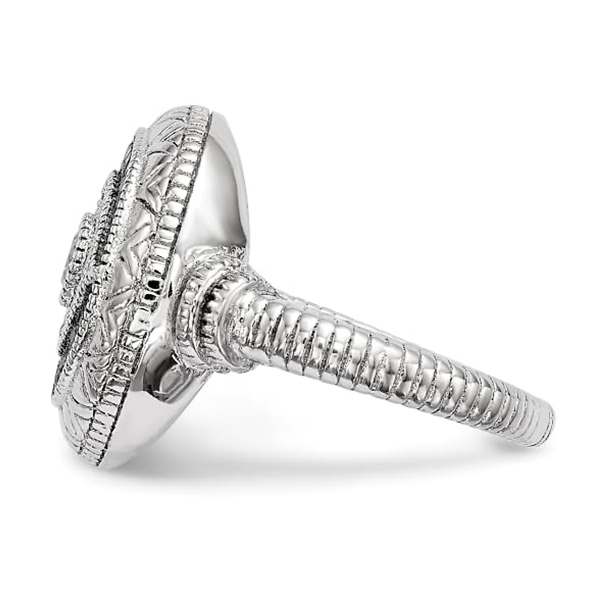 925 Sterling Silver Black White Cubic Zirconia CZ Hamsa Good Luck Evil Eye Protection Ring Size 7