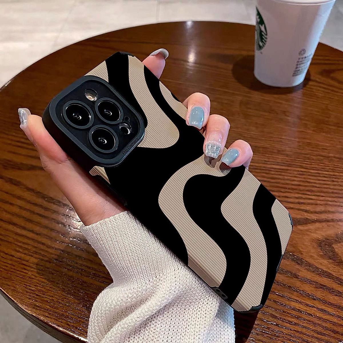Yebowe Compatible with iPhone 14 Pro Max Case Cute Zebra Stripes Pattern for Women Girls Wave Aesthetic Elegant Soft Silicone Protective Case Cover for iPhone 14 Pro Max Beige
