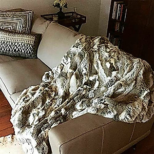 Natural Real Luxury Rabbit Fur Rug Throw Blanket Rug Premium Quality Thick and Lush Tan(55in x 63 in)