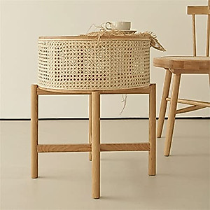 HIGOH Bedside Table Coffee Table Rattan Sofa Sides Table Simple Tea Table Living Room Bedroom Rattan Small Round Nightstand