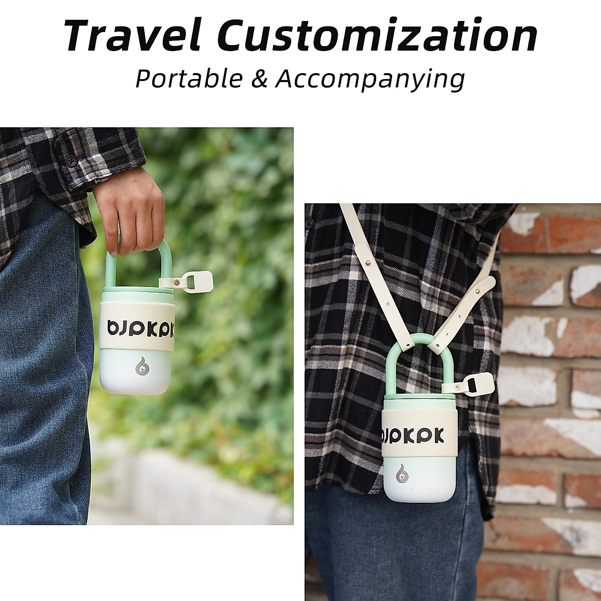 BJPKPK 13oz Insulated Stainless Steel Loop Tumbler With Lid And Handle Travel Coffee Mug Thermal Cup,Green Fog