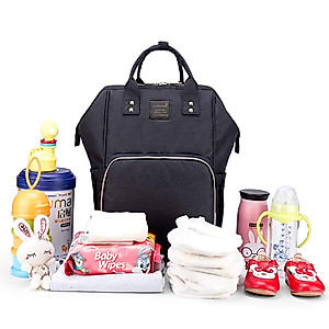 Kazila Diaper Bag Waterproof Travel Backpack Maternity Bag for Mom Dad, Black, Medium