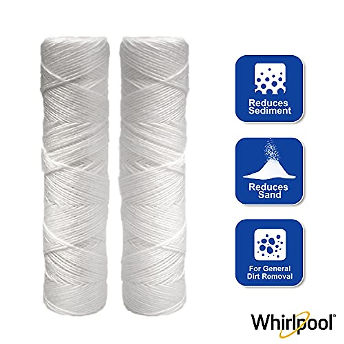 Whirlpool Whole Home String Wound Sediment Filters WHKF-WHSW, NSF Certified 5-Micron Filtration, 2-Pack, Standard Capacity Reduces Sand, Sil, Silt, Rust, and Protects Dishwasher and Laundry Appliances