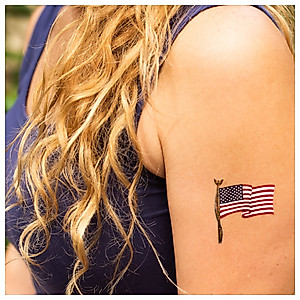 24 Patriotic Temporary Tattoos | 4th of July Party Supplies | USA Party Favors and Fourth of July Party Decorations | Metallic American Flag Red White and Blue Fake Tattoos | By John & Judy