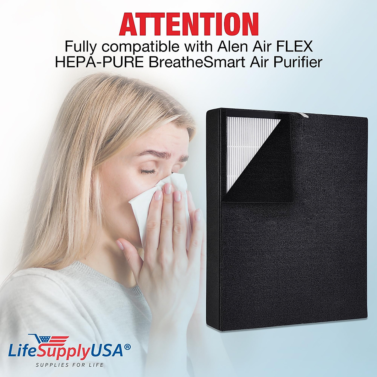 LifeSupplyUSA True HEPA Filter Replacement Compatible with Alen Air FLEX HEPA-PURE BreatheSmart Air Purifier