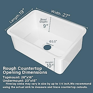 Kitchen Sink Drop In 27"x19" HOMLYLINK Pure White Kitchen Sink Undermount Kitchen Sink Dual Mount Drop In Kitchen Sink 27 Inch Single Bowl Fireclay Sink Custom Accessories Included