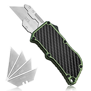 VIFUNCO Utility Knife Box Cutter, EDC Pocket Knife, Change Blade Razor Knife, Heavy Duty Cardboard Cutter, Aluminum Alloy Box Knife With Clip, 5 Extra Replaceable Blades (Carbon Fiber)