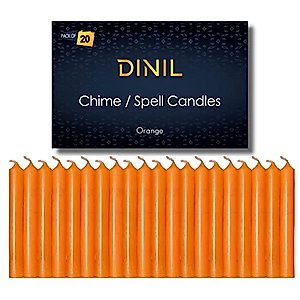 Dinil – Set of 20 Orange Spell & Chime Candles – Premium Mini Taper Candles for Rituals, Prayer, Birthdays, Meditation, Altar, Spells, Chime Candles - 4 Inch Tall, Unscented (Orange)