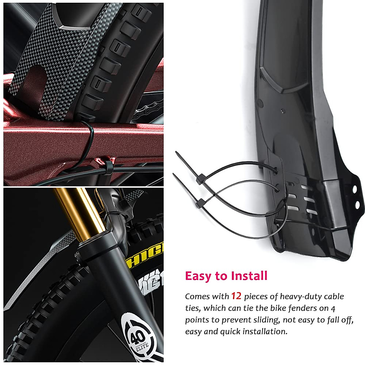 BEENOPT 2 PCs Universal Mountain Bike Fender, MTB Bicycle Fenders Rear + Front Mountain Bike Mud Guard Fender Set, 11.4" Length 3.5" Width