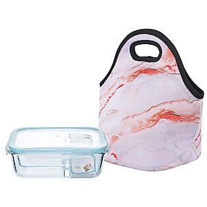 CM Soft Neoprene Tote Picnic Bag Lunch Container Box Organizer for Outdoor Travel (Orange Marble Pattern)