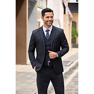 COOFANDY Men's 2 Piece Suit Slim Fit Two Button Blazer Jacket Business Wedding Prom Tuxedo Vest Set Black
