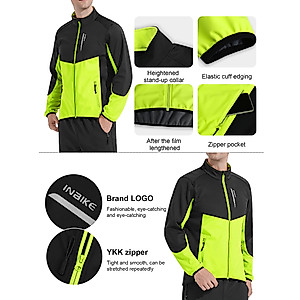INBIKE Cycling Jackets for men Running Biking Jacket Windbreaker Thermal Windproof Reflective Cold Weather Black Green Large