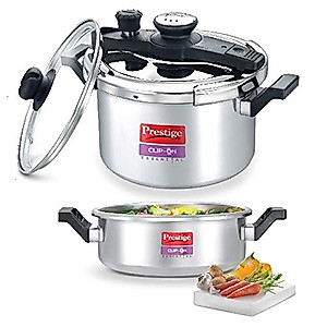 Prestige Clip-On Essential Combi Pack 5L + 3 L Aluminium Pressure Cooker with 1 Lid and a Glass Lid