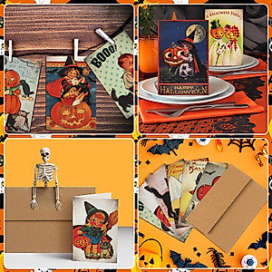 Yinder 24 Pcs Halloween Vintage Cards with 24 Pcs Envelopes 4.1 x 6.1 Inches Retro Greeting Card Funny Halloween Postcards Assorted Happy Fall Note Cards for Classroom Home Business Office Supplies