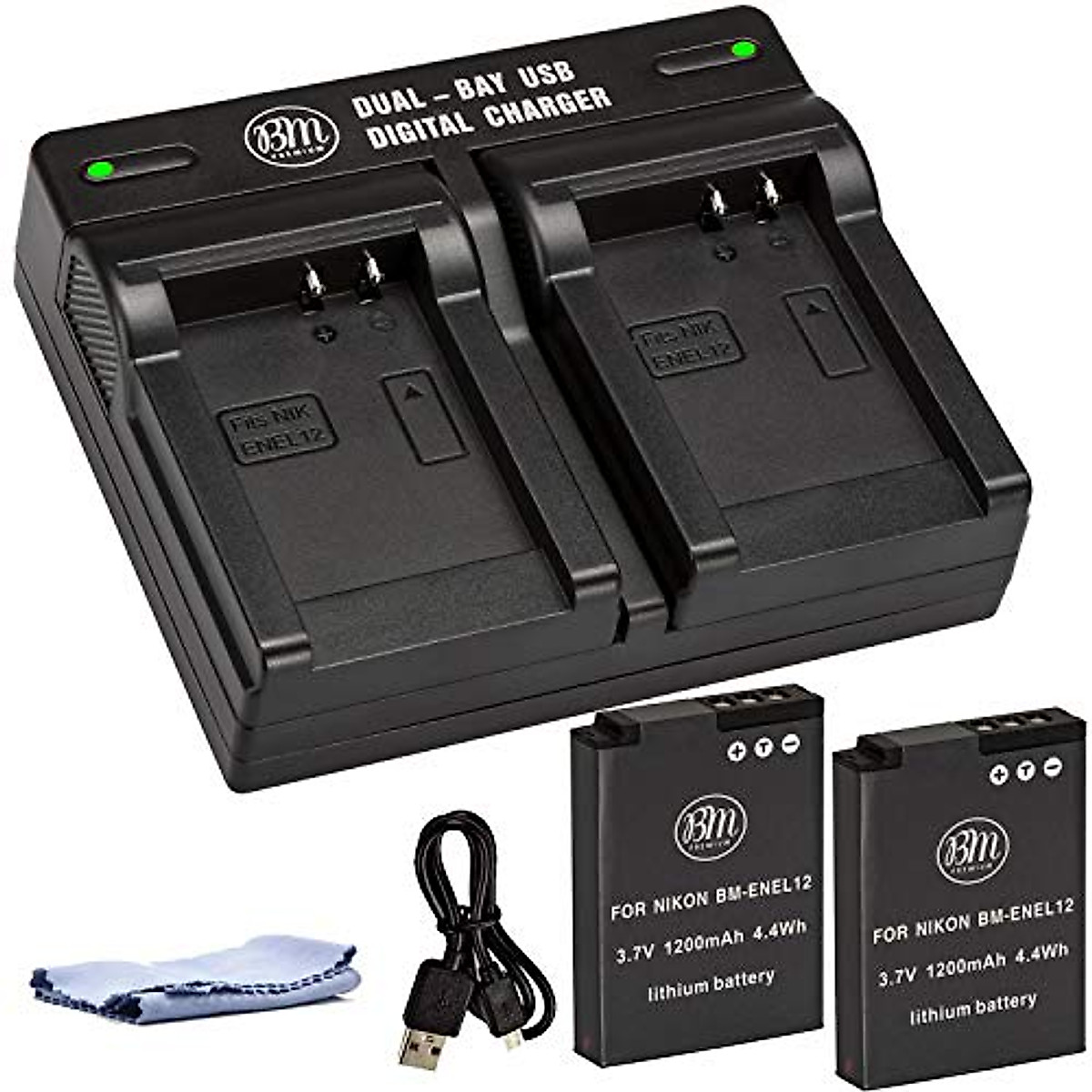 BM Premium 2 EN-EL12 Batteries & Dual Charger for Nikon Coolpix A1000 B600 W300 A900 AW100 AW110 AW120 AW130 S6300 S8100 S8200 S9050 S9200 S9300 S9400 S9500 S9700 S9900 P330 P340 KeyMission 170, 360