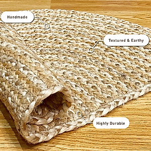 Chardin home Jute Braided Semi-Circular Seaside Rug, 18x30 inch Rustic Jute Throw Rug, Artisanal Bohemian Handcrafted Home Décor,Perfect as Doormat, Great for Kitchens, Study; Natural Jute - Ivory