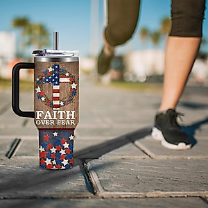 HYMONA Christian Gifts For Men - Faith Over Fear 40oz Stainless Steel Coffee Travel Mug For Men, Religious Faith Based Gifts For Christians Huaband Dad, Birthday Fathers Day Inspirational Gift Tumbler