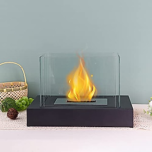 Rectangular Tabletop Fire Bowl Pot with Four-Sided Glass 13.5" L Portable Tabletop Fireplace Clean Burning Bio Ethanol Ventless Fireplace for Indoor Outdoor Patio Parties Events