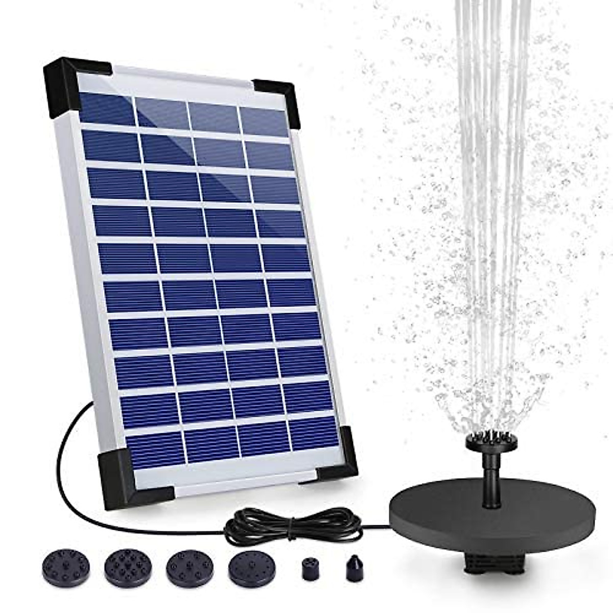 AISITIN 5.5W Solar Fountain Pump Built-in 1500mAh Battery, Solar Bird Bath Fountain with 6 Nozzles, Solar Floating Water Fountain Pump for Bird Bath, Fish Tank, Pond, Garden and Outdoor