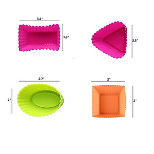 Kaptin 24pcs Silicone Muffin Baking Cups Cupcake Liners,Reusable Non-Stick Cake Molds Sets Multi-color (Square + Rectangle + Triangle + Ellipse)