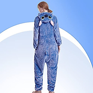 Folisof Onesies Pajamas, Unisex Adult Novelty One-Piece Cosplay Animal Sleepwear & Homewear, Halloween Costume for Women Men (Large, Stitch)