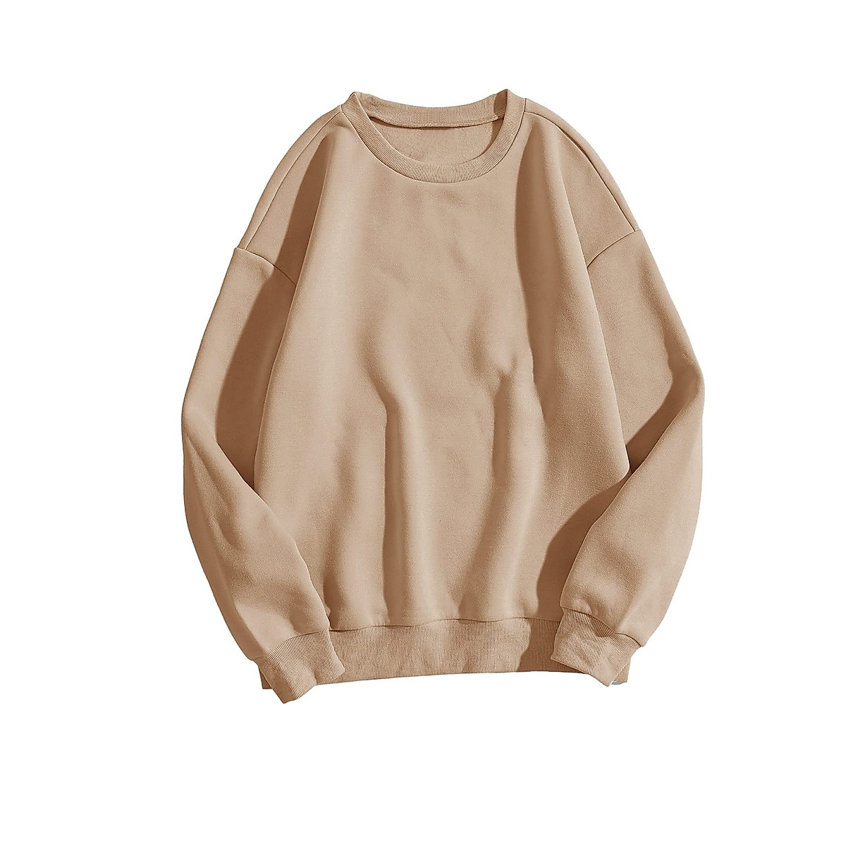 MakeMeChic Women's Plus Size Casual Cute oversized Long Sleeve Round Crew Neck Sweatshirt Pullover Top Khaki M