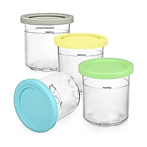 CXQ 4 Pack Replacement Ice Cream Pint with Lid，Compatible with Ninja Creami Ice Cream Maker: NC301, NC300, NC299AMZ Series (Grey/Blue/Green/Yellow)