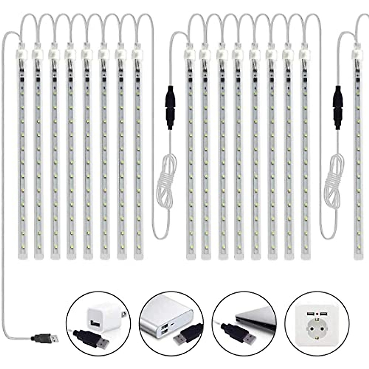 Meteor Shower Lights LED String Lights, Waterproof Falling Rain Lights 11.8 inch 8 Tubes Double-Sided SMD Lamp Beads Curtain Lights Garden Square Hanging Decorative Lamps for Bar Halloween Christmas