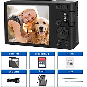 Aitatty Digital Camera, Photo Camera 44MP 2.7K Vlogging Camera with 32GB Card, Auto Focus 2.4 Point and Shoot Camera with16X Digital Zoom, Compact Mini Camera for Teens Students Boys Girls Seniors