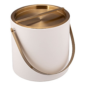 Kraftware 3qt Brushed Gold Arch Handle & Bridge Cover: White Santa Barbara 3 quart Ice Bucket, Small