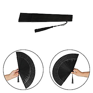 2 Pieces Silk Folding Hand Fan Black Bamboo Handheld Fan Chinese Folded Fan with Tassel for Dance Party Home Decorations (Classic Style)