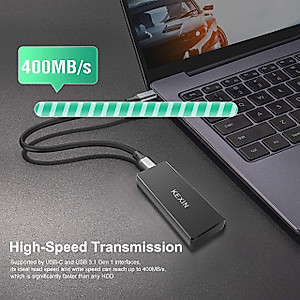 KEXIN 120GB Portable External SSD - Up to 400MB/s - USB-C, USB 3.1 Mini Game Drive Solid State Flash Drive Disk, Compatible with Mac OS, Windows, Laptop, X-Box, PS4