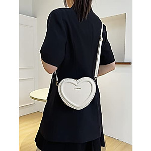 Svtose Cute Heart Bag Heart Crossbody Shoulder Bag, PU Leather Shoulder Purses for Women (White)