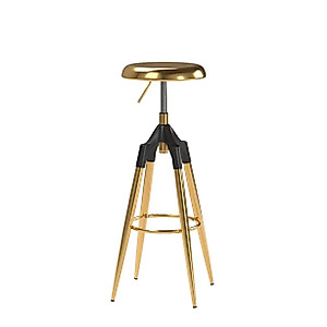 Brage Living 29-32.5 Inch Industrial Adjustable Bar Stool, Swivel Round Seat Metal Barstool with Legs, Backless Heavy Duty Airlift Bar Chair for Kitchen Dining Pub Cafe (Gold)