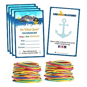Duck Tags, Duck Duck Tags, Cruising Rubber Duck Tag, Ducking Game Card, 50 Pack, 3.5 x 2" Business Card Size, with Hole and Rubber Bands, Cruise Duck Tag
