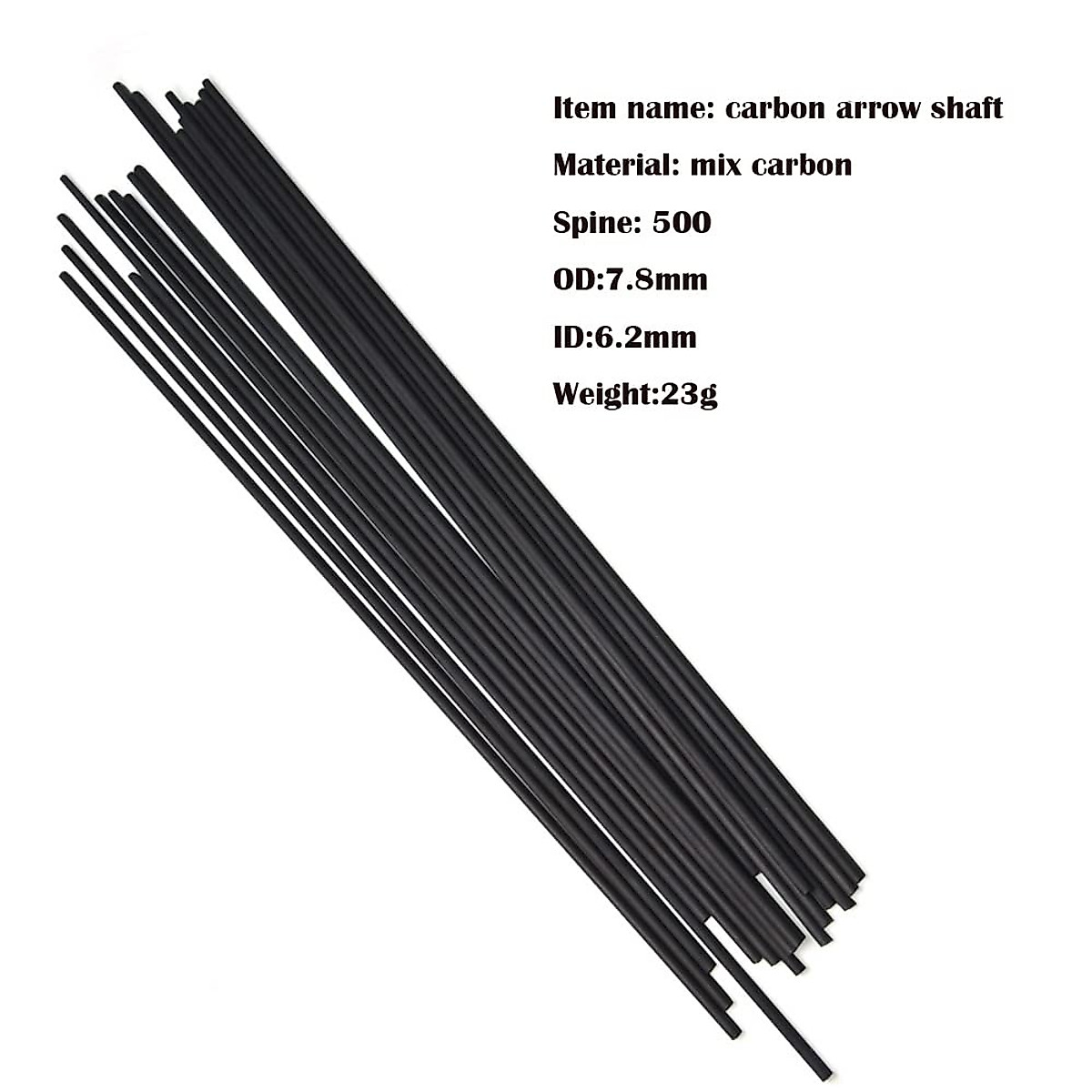 HNZMDY 30 Inch 6.2 mm Carbon Arrow Shaft Spine 500 Carbon Shaft Tube DIY Archery (shaft with insert, 24 Pcs)