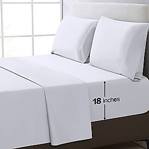 EASELAND Queen Cotton Sheet Set, 400TC, Deep Pocket, 4 Piece, White