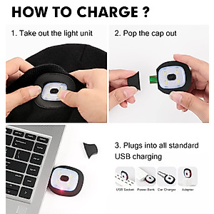 Unisex Beanie with Light, USB Rechargeable LED Headlamp Beanie, Gifts for Dad Father Men Husband Warm Knitted Cap Black