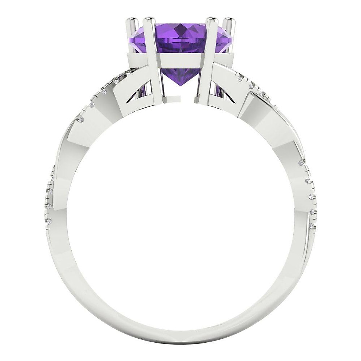 Clara Pucci 2.13ct Heart cut Custom Criss Cross Twisted Solitaire Halo Amethyst Wedding Anniversary Pave Ring 14k White Gold Size 8.75