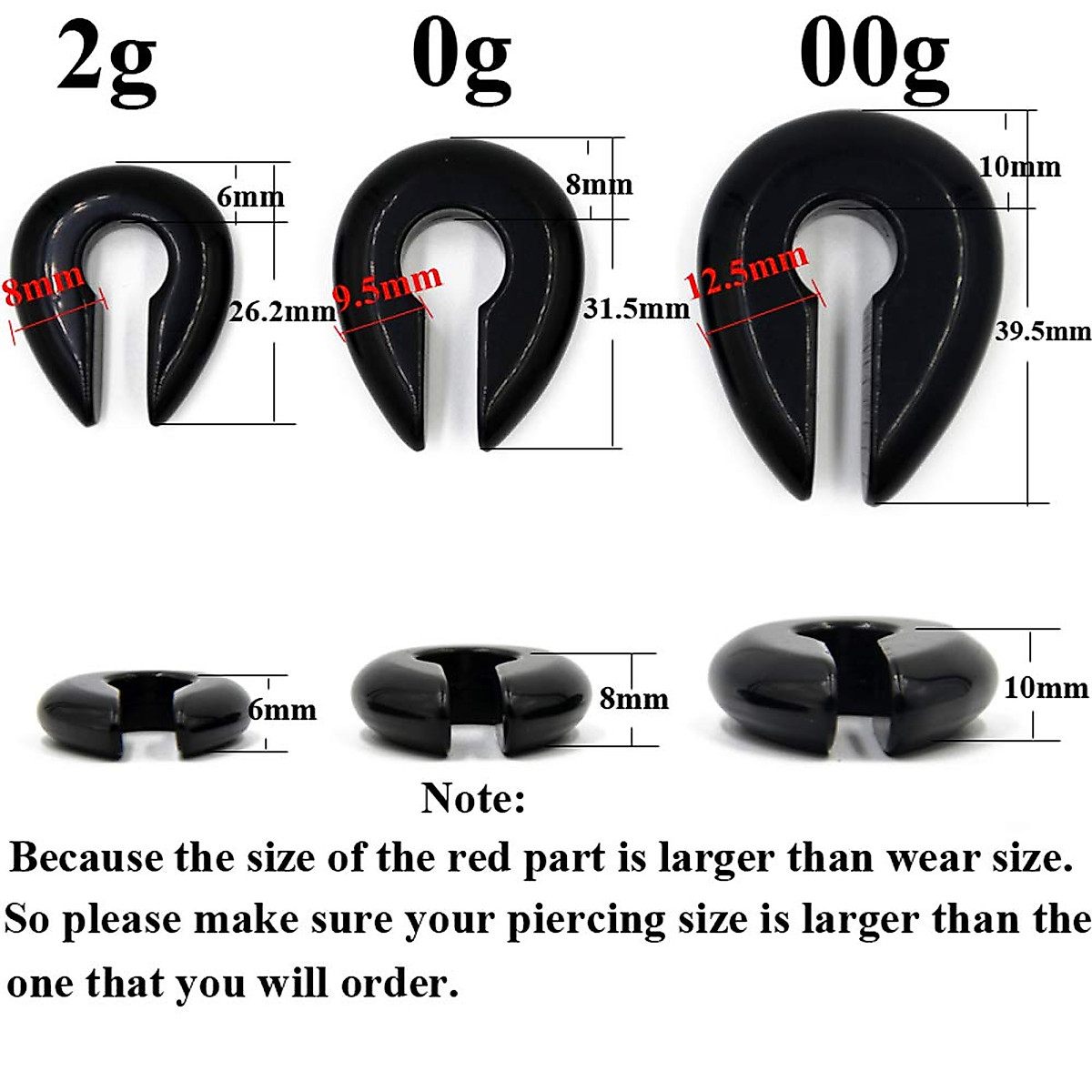 CHUANCI Pair Keyhole Pink Black Opal Stone Ear Weight Hanger Ear Expander Piercing Plug (Pair Black 10mm)