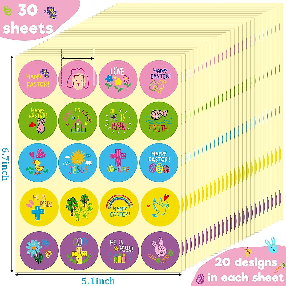 Haooryx 600PCS Religious Bible Stickers for Kid Cartoon Catholic Child Drawn Christian Religious Sticker Jesus He is Risen Sticker Spring Scripture Faith Sticker for Sunday School Party Art Craft