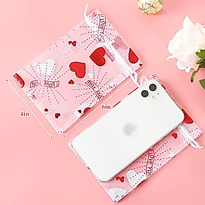 ENNIYU 100PCS Heart Organza Bags, 4x6 Wedding Favor Bags with Drawstring, Premium Mesh Jewelry Gift Bags for Valentines Candy Bags