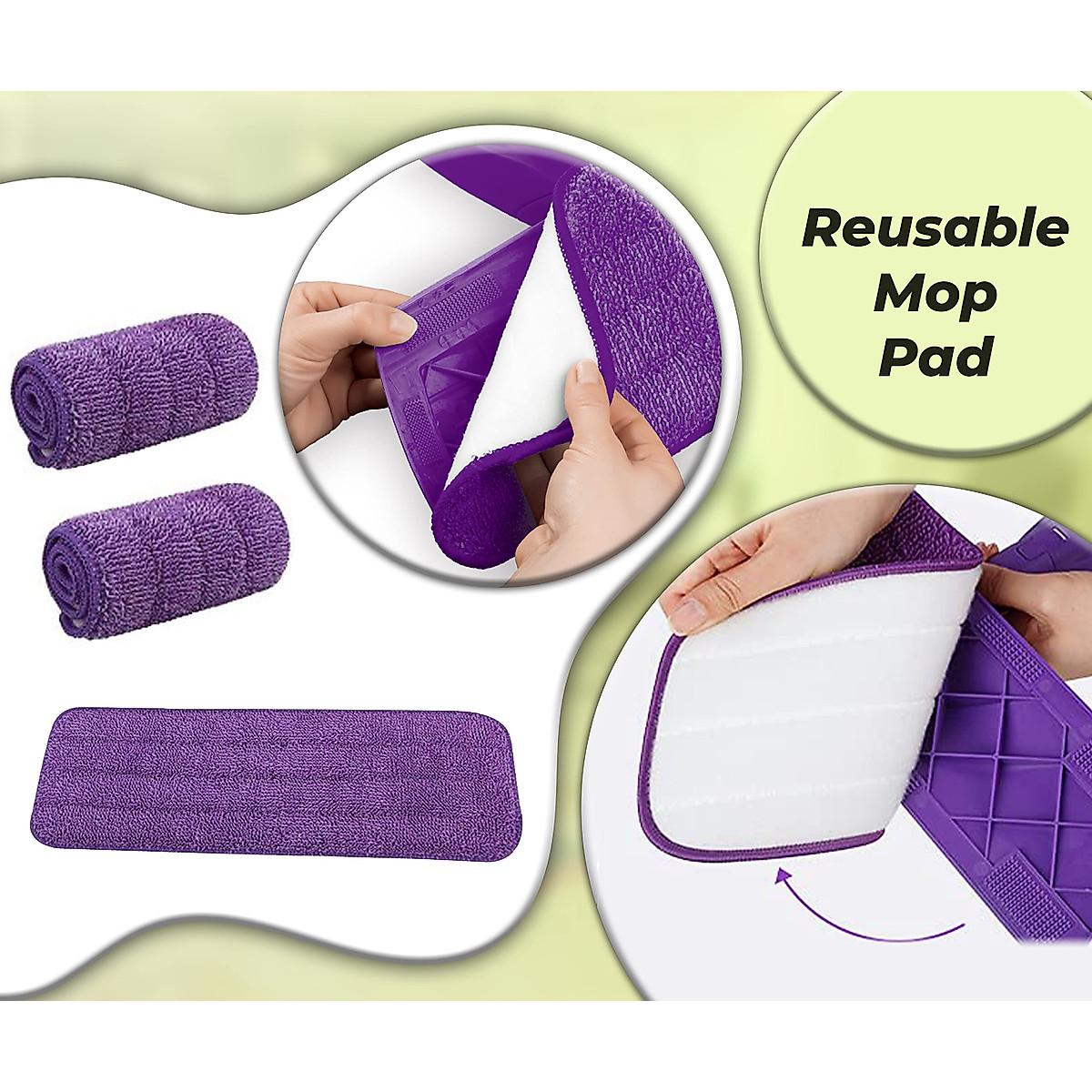 ARSUK Spray Mop Refill Pads Microfiber Replacement Heads Premium Wet/Dry Flat Mop Floor Cleaning Machine Washable Reusable 16 x 5.5 inches ( 3 Pack Purple)