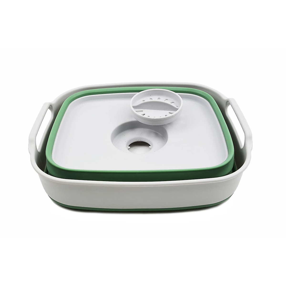 SAMMART 9L Collapsible Dishpan with Draining Plug - Foldable Washing Basin - Portable Dish Washing Tub - Space Saving Kitchen Storage Tray (Grey/Dark Sea Green, 1)