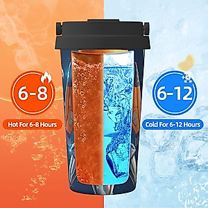 GTKSYNVE Reusable Coffee Mug with Lid and Handle, Cartoon Spaceship Rocket Tumbler for Hot & Cold Drinks 16oz Stainless Steel Insulated Coffee Tumblers Double Wall Vacuum Thermal Cup