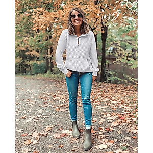 BTFBM Women Fashion Quilted Pattern Lightweight Zipper Long Sleeve Plain Casual Ladies Sweatshirts Pullovers Shirts Tops (White, Large)