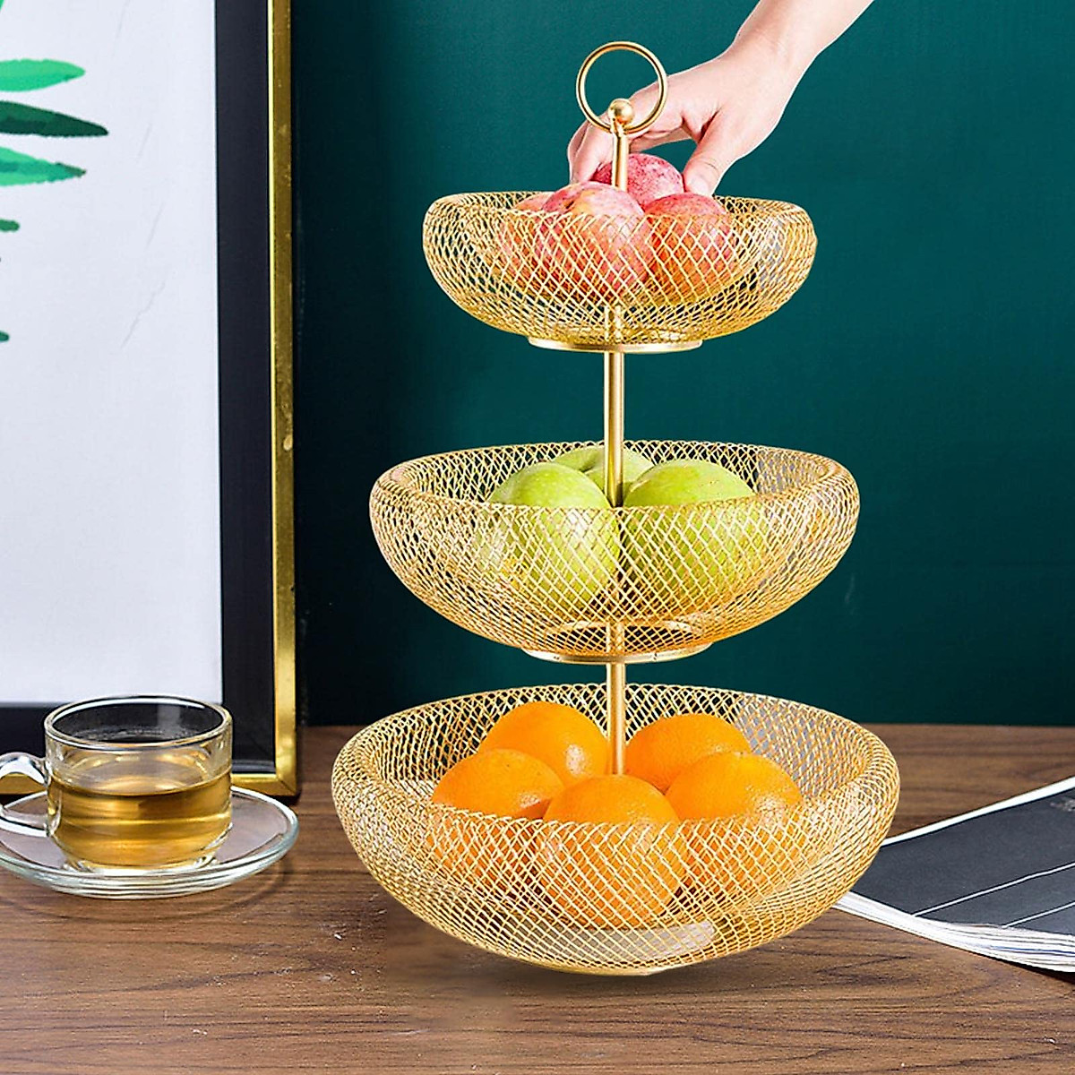 Baoblaze Round Fruit Basket Bowl Holder Vegetable Cake Organizer 3 Tier Countertop Storage Tray for Housewarming, Farmhouse, Table, Counter, Wedding